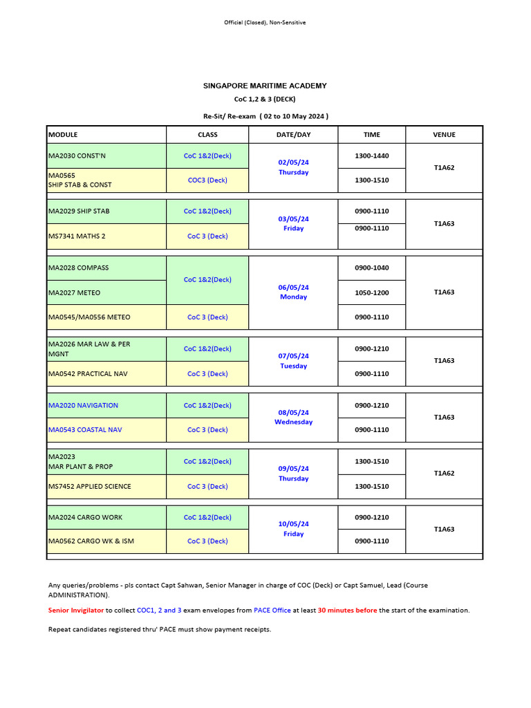 CoC Deck Re-Exam Schedule May 2024 | PDF | Shipping | Water Transport