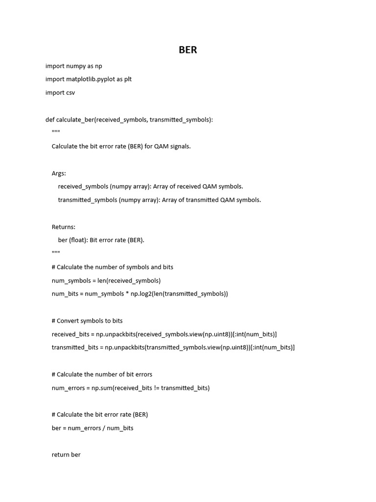 Mini Project Code Ber, SNR, Papr | PDF | Signal To Noise Ratio | Signal Processing
