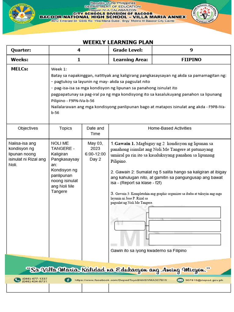 Weekly Learning Plan - Noli Week 1 Day 2 at 4 | PDF