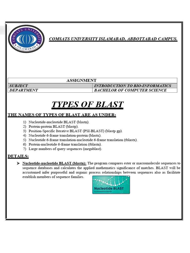Bio Informatics 02 (TYPES OF BLAST) | PDF | Sequence Alignment | Open ...