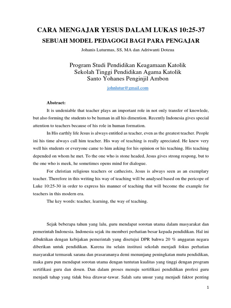 Cara Mengajar Yesus Dalam Lukas 10 | PDF