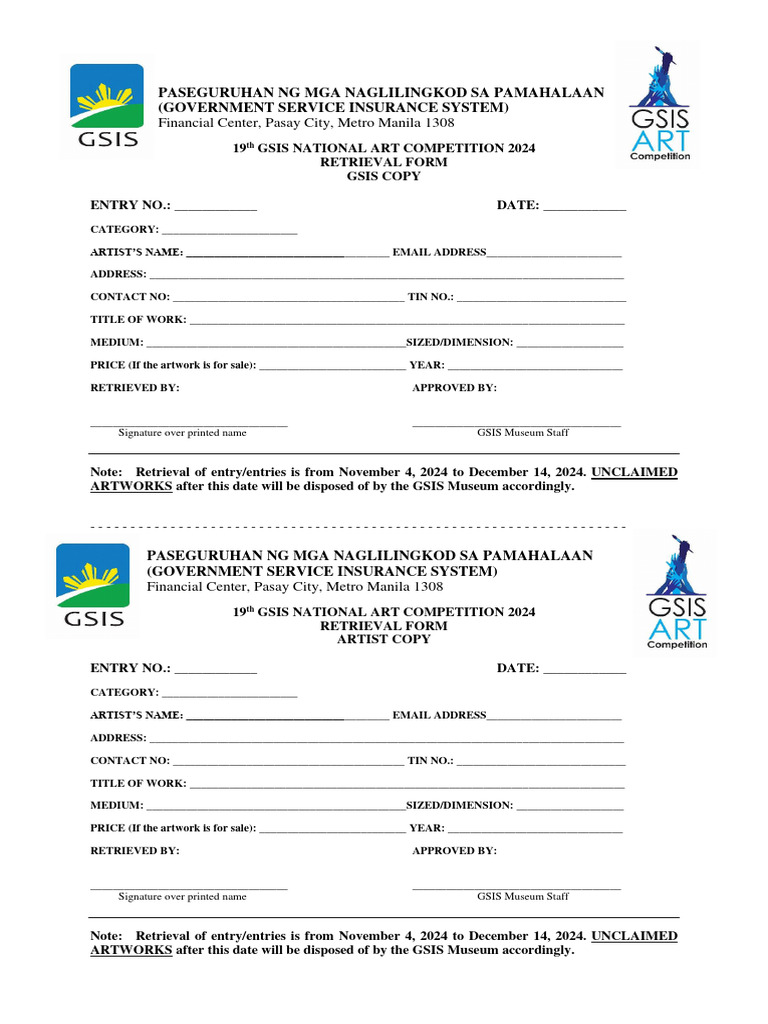 2024 GSIS Art Comp Retrieval Form 03222024 | PDF | Philippines | Social ...