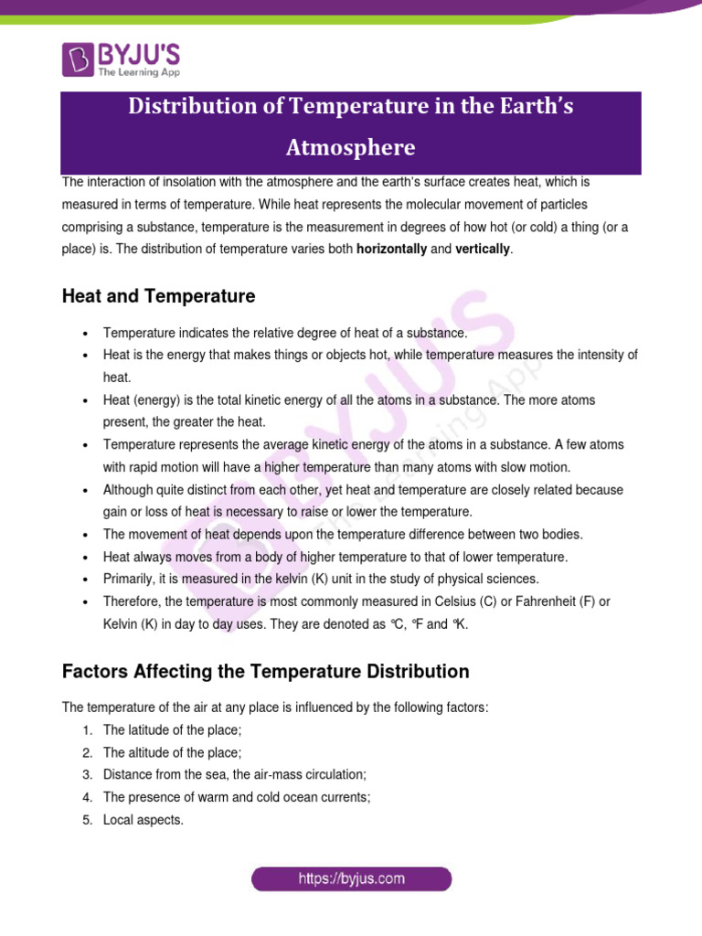 Distribution of Temperature in The Earth's Atmosphere | PDF | Heat ...