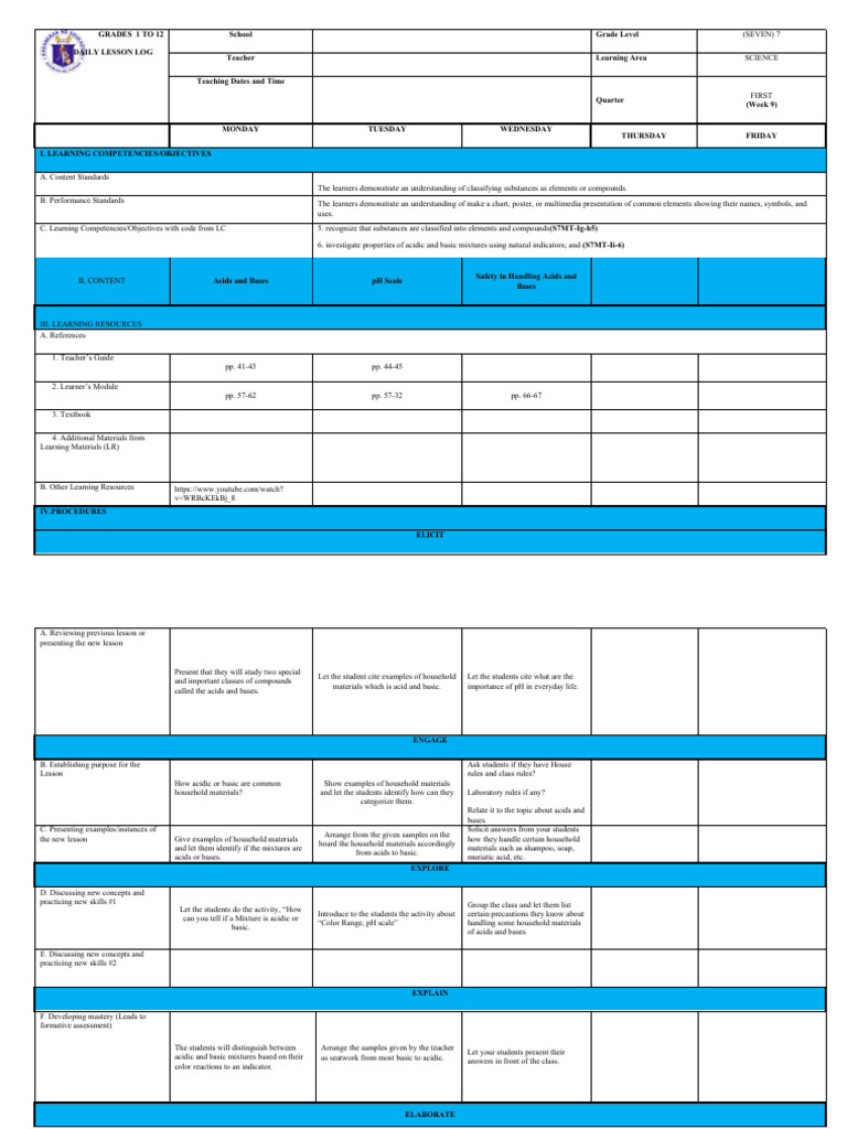 Science DLL Grade 7 Q1 Week 9 | PDF | Learning | Ph