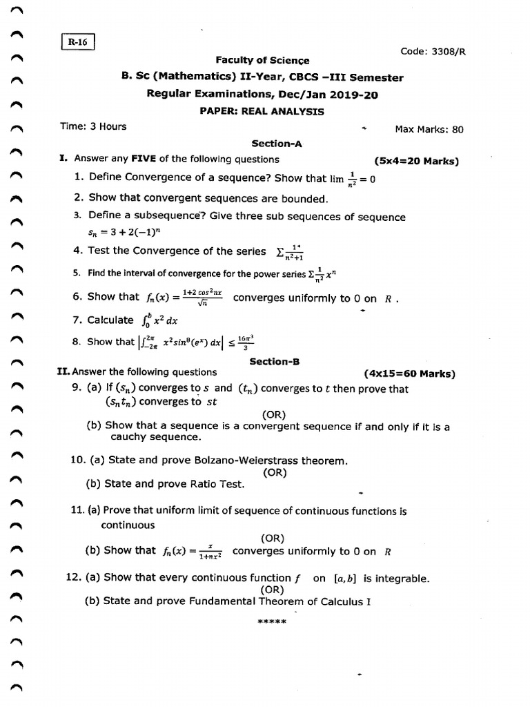 Real Analysis III Sem Dec2019 | PDF