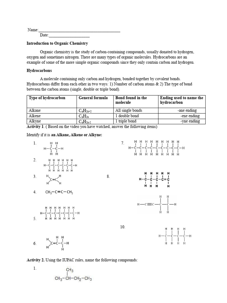 Activity in Naming Hydrocarbons | PDF | Teaching Methods & Materials ...