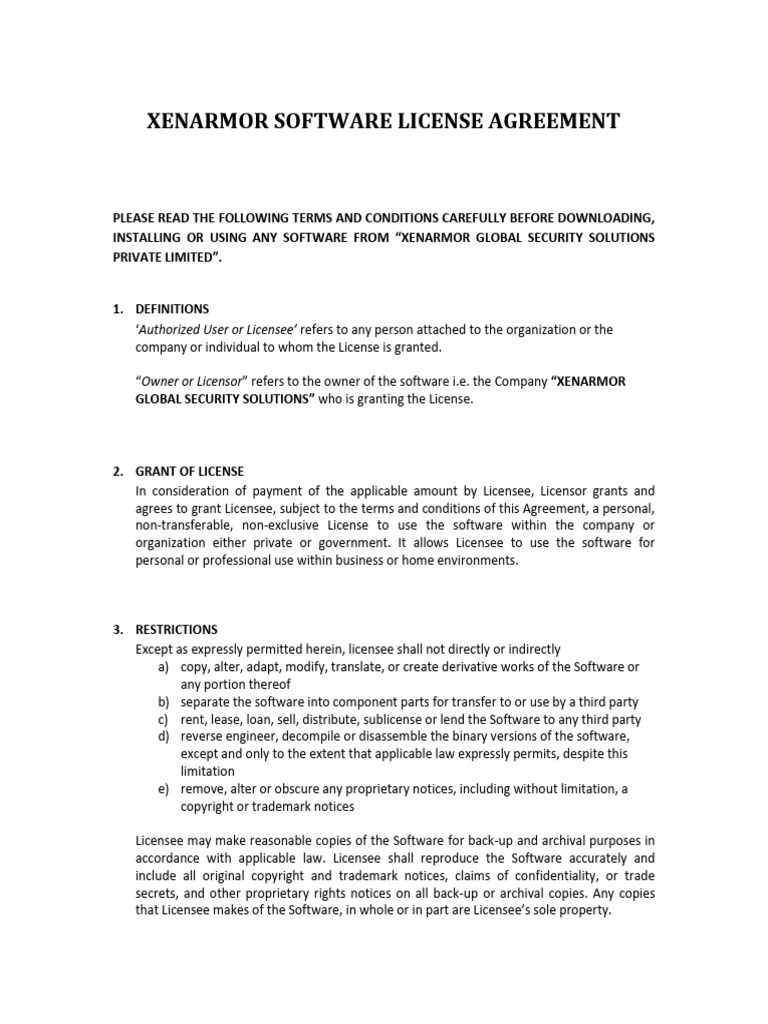 XenArmor Software License | PDF | License | Proprietary Software