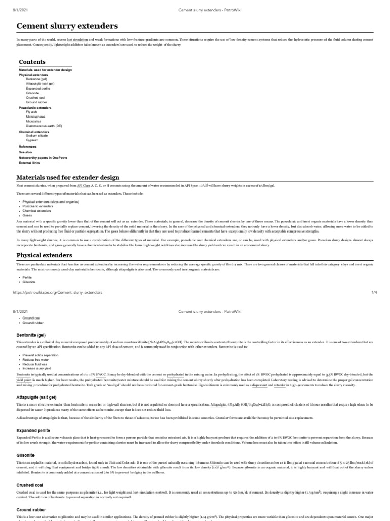 Cement Slurry Extenders Overview | PDF | Silicon Dioxide | Chemical ...