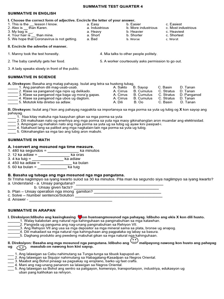 SUMMATIVE IN QUARTER 4 Week 1 2 | PDF