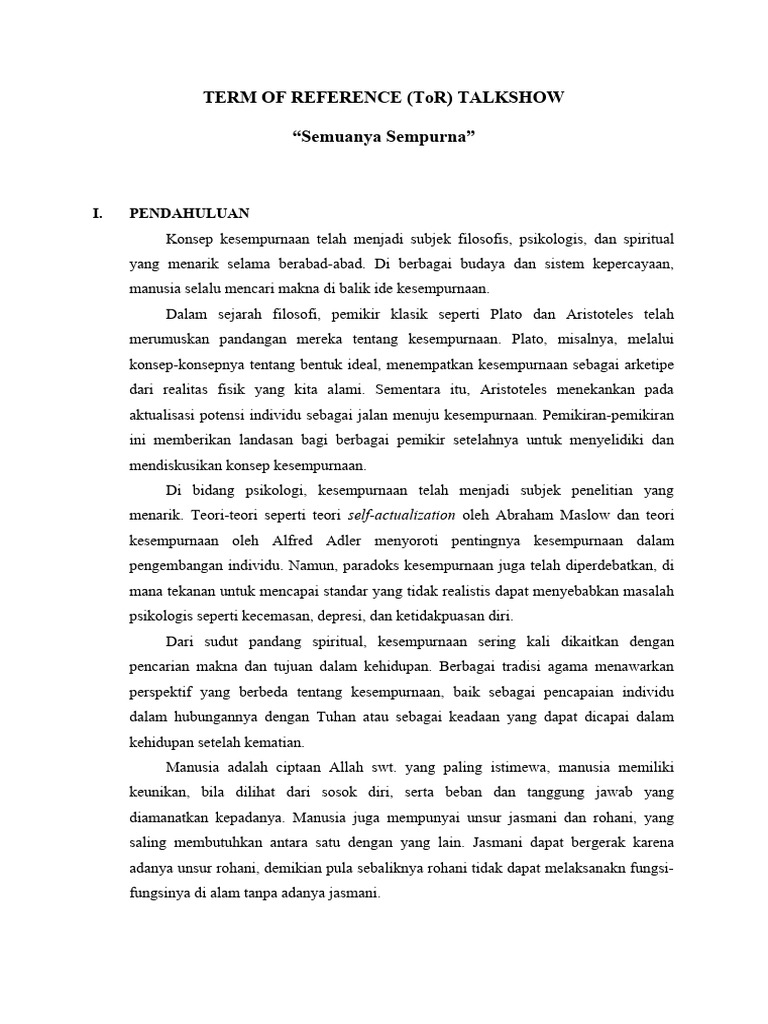 TERM OF REFERENCE Semuanya Sempurna | PDF