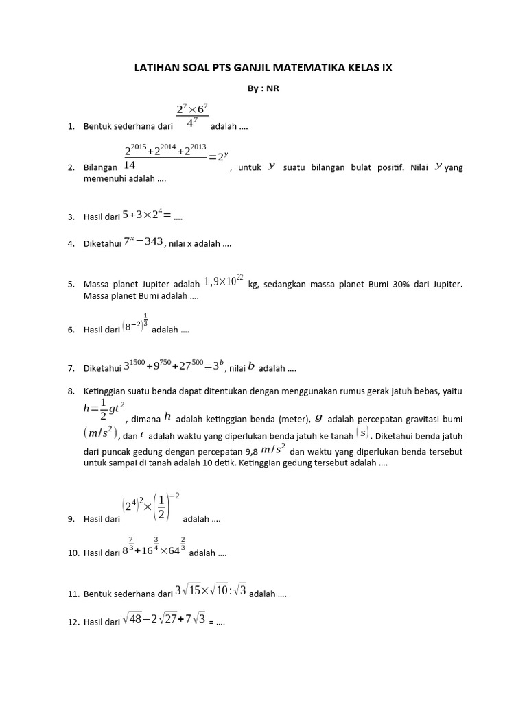Latihan Soal Pts Ganjil Matematika Kelas Ix | PDF | Metode & Bahan Ajar