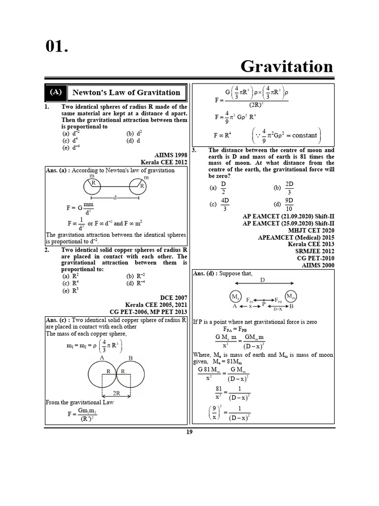 YCT Gravitation NEET JEE Questions Practice | PDF | Mass | Newton's Law Of Universal Gravitation