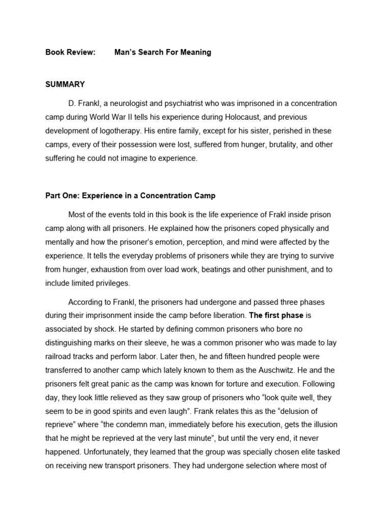 Book Review - Man's Search For Meaning | PDF | Meaning Of Life ...
