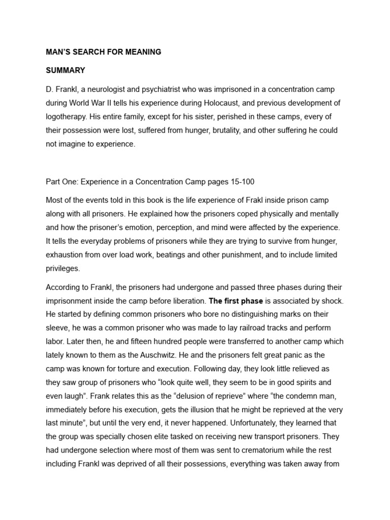 Summary of Frankl's Search for Meaning | PDF | Meaning Of Life ...