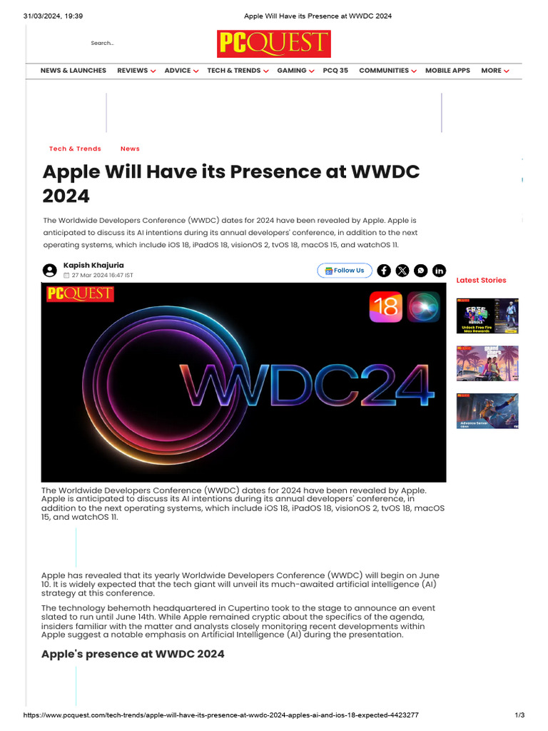 Apple Will Have Its Presence at WWDC 2024 | PDF | Apple Inc. | Ios