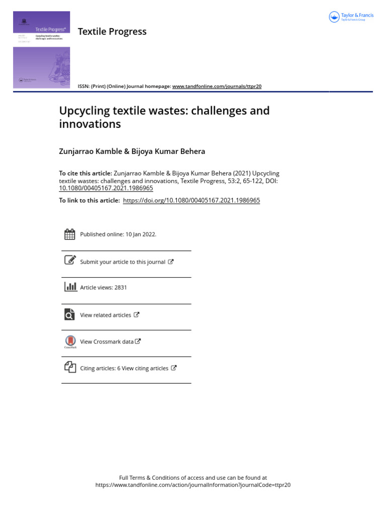 Upcycling textile wastes challenges and innovations | PDF | Textiles ...