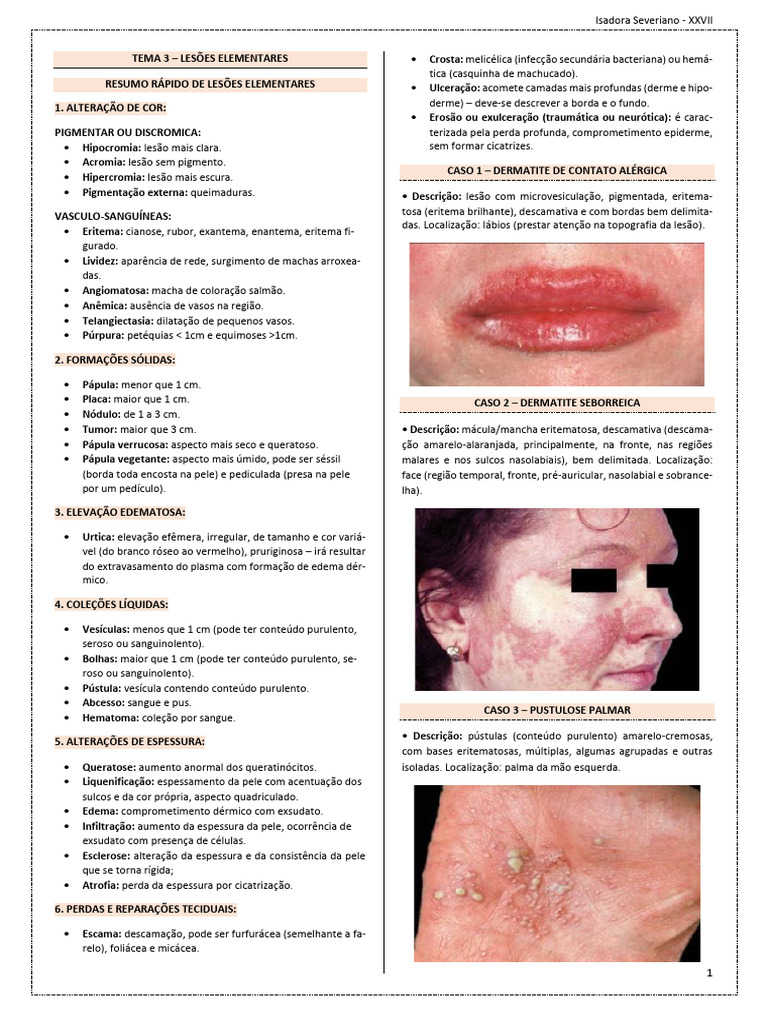 Tema 3 - Lesões Elementares | PDF | Pele | Especialidades médicas
