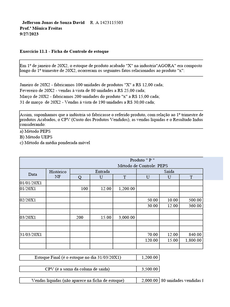 Exercício 11 - Contabilidade de Custos FCE - Respondido | Download grátis PDF | Business | Economias