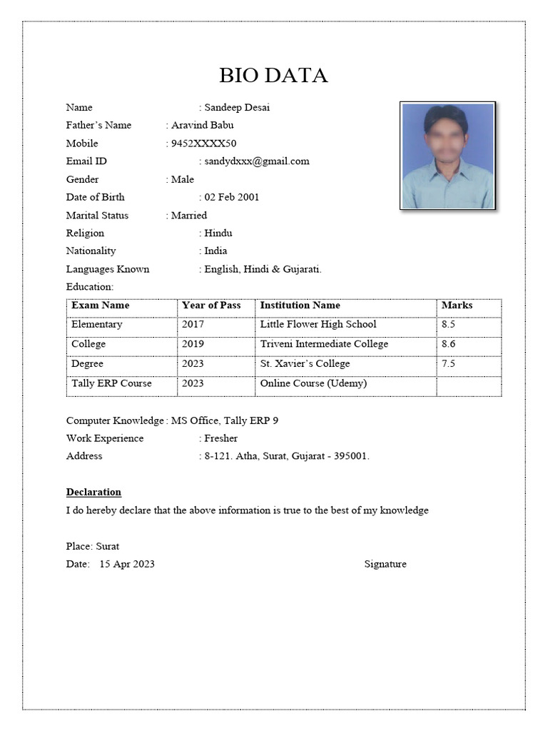 Biodata Format For Job in Word | PDF