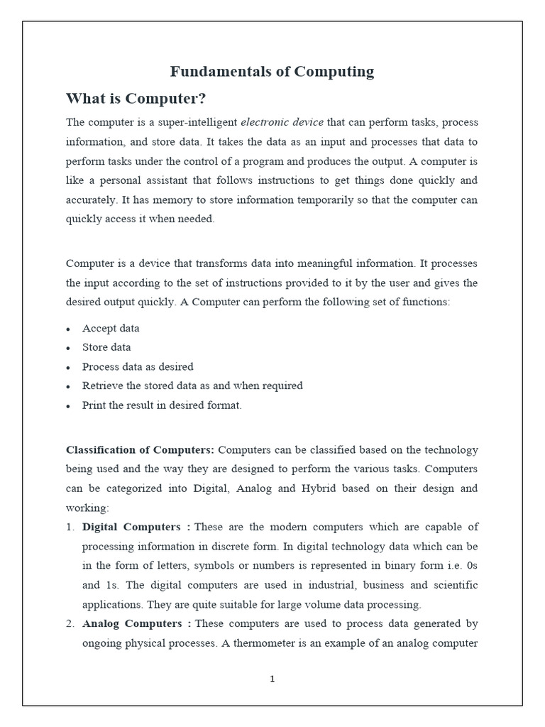 Fundamentals of Computing | PDF | Computer Data Storage | Random Access Memory