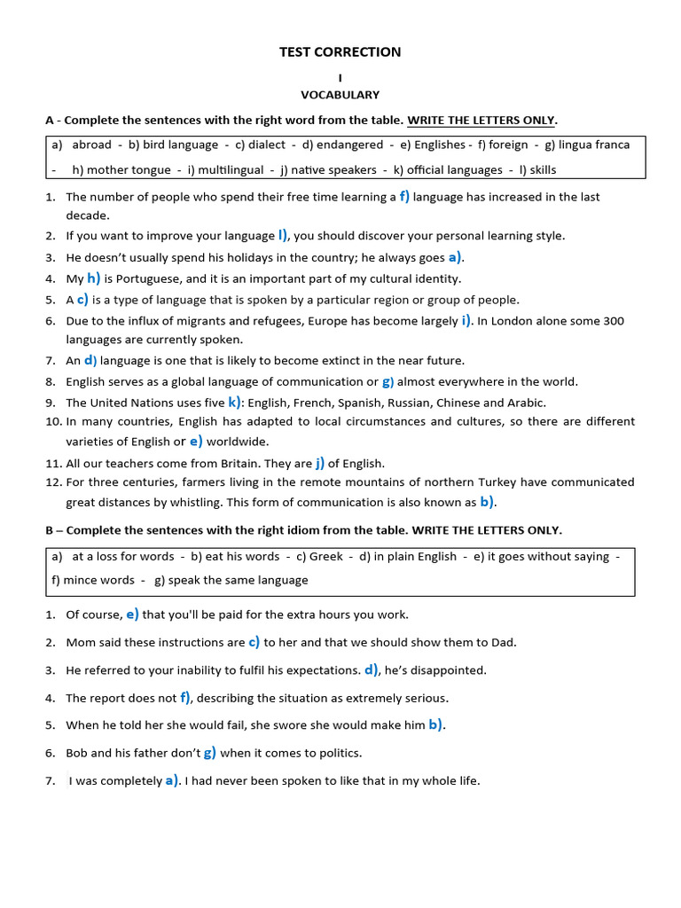 Test Correction - March 2023 | PDF | English Language | Multilingualism