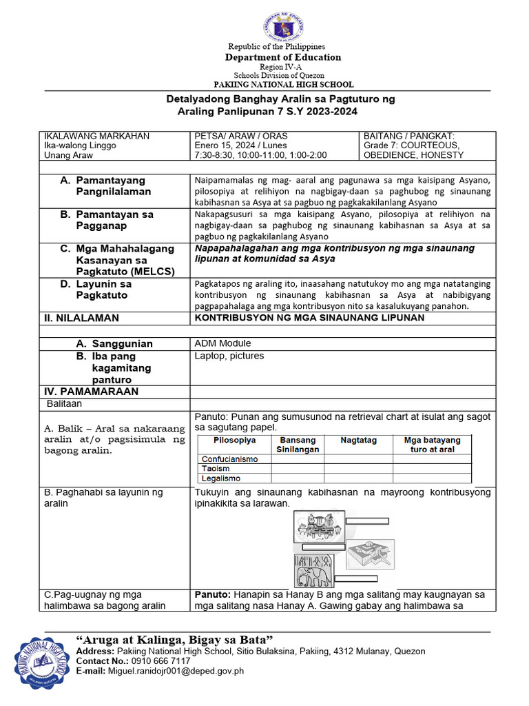 AP 7 LESSON PLAN 2ND QUARTER Week 8 Day 1 | PDF