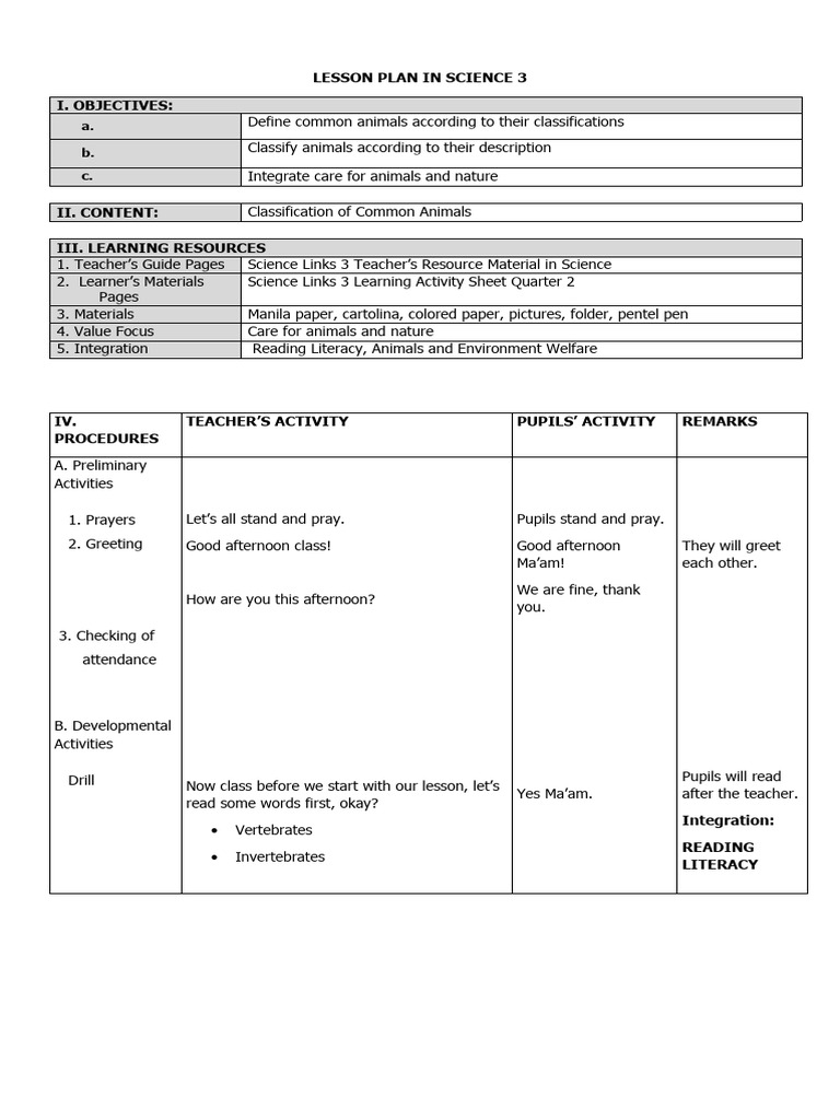 LESSON PLAN IN SCience3 | PDF | Amphibian | Vertebrates