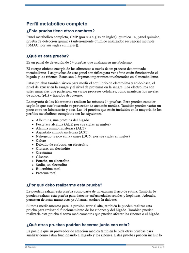 Perfil Metabólico Completo: Guía y Valores | PDF | Metabolismo ...