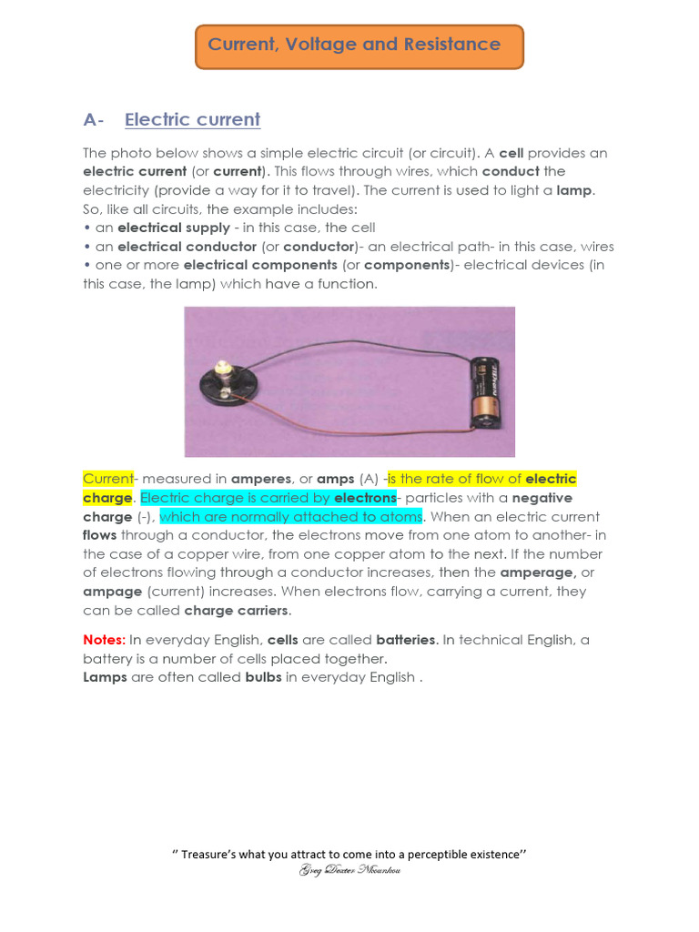 Current, Voltage & Resistance | PDF | Electric Current | Electrical ...