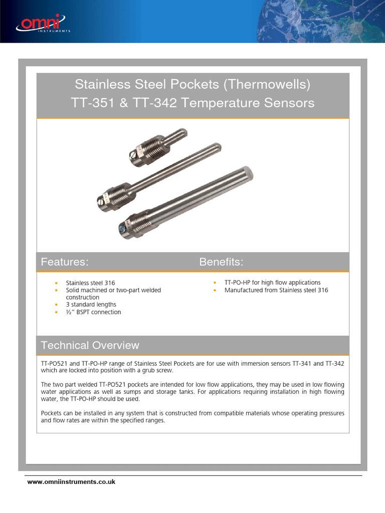 Stainless Steel Pockets (Thermowells) TT-351 & TT-342 Temperature ...