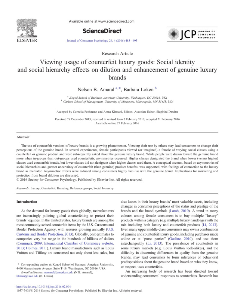Viewing usage of counterfeit luxury goods - Social identity | PDF ...