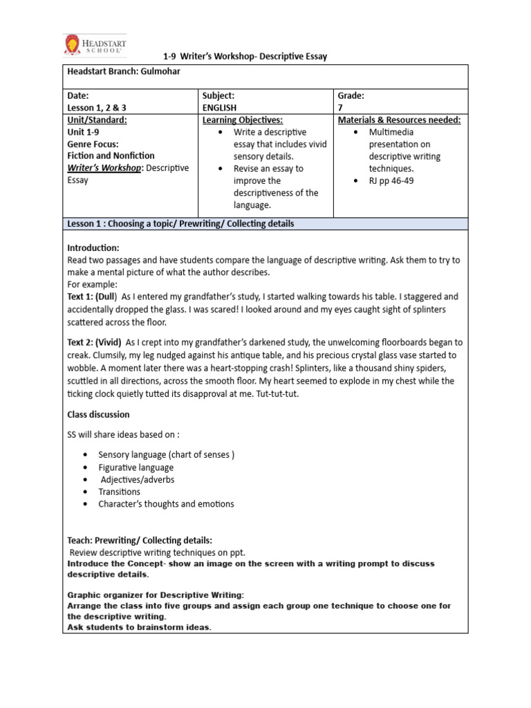 1-9 Descriptive Essay | PDF | Essays | Brainstorming