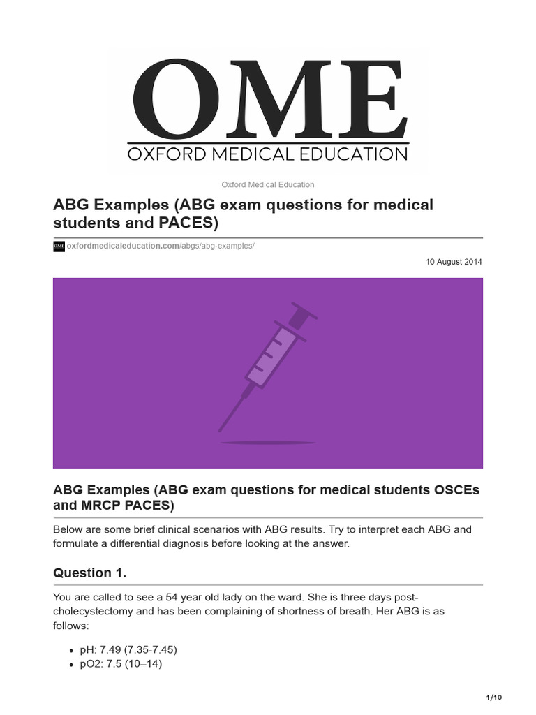 ABG Examples ABG Exam Questions For Medical Students and PACES | PDF ...