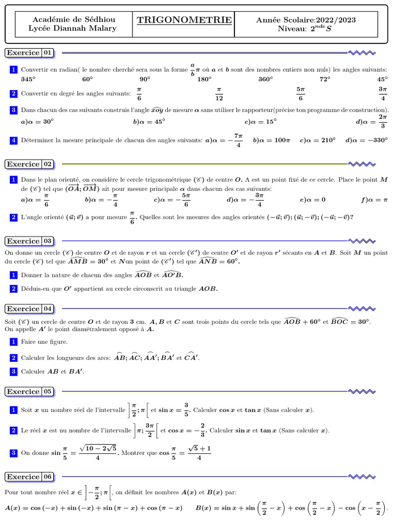 Angles Orientes Trigonometrie | PDF | Angle | Cercle