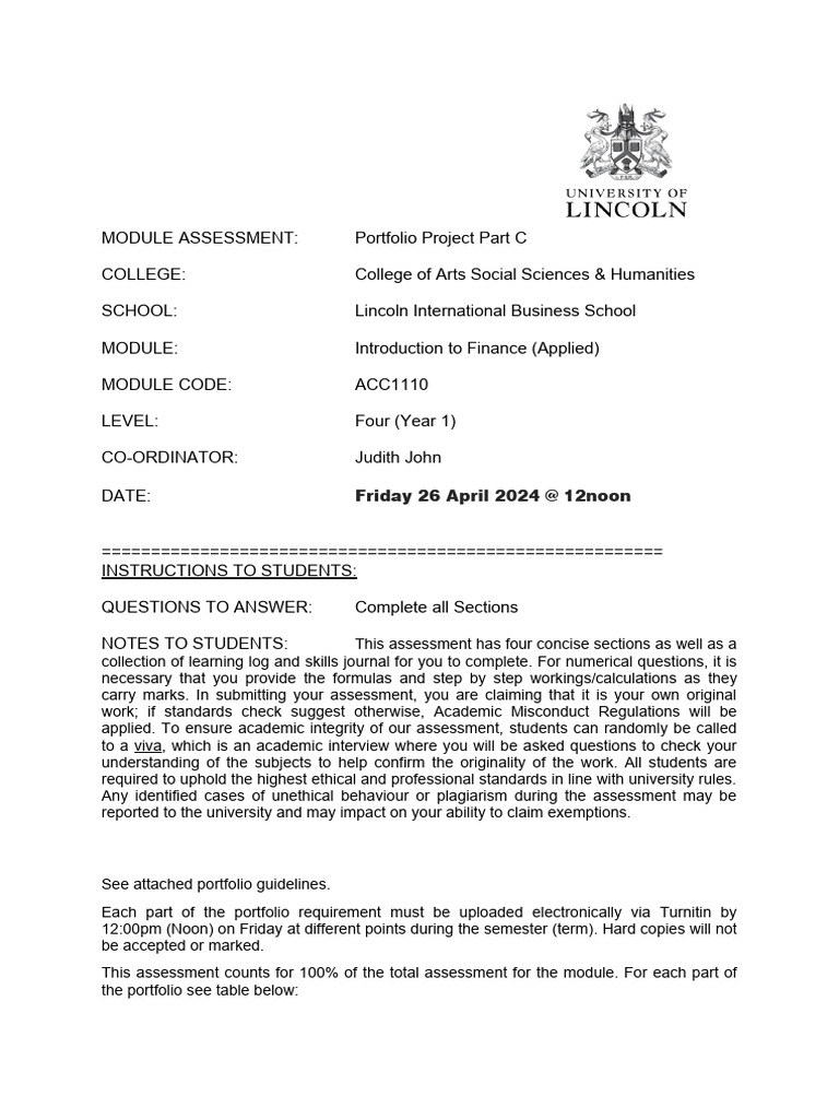Finance Portfolio Project Guidelines | PDF | Financial Statement | Factory