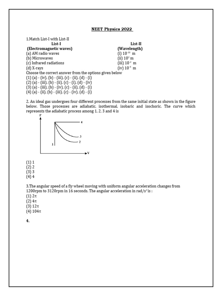 NEET 2022 Physics Question Paper Solutions | PDF | Alternating Current ...