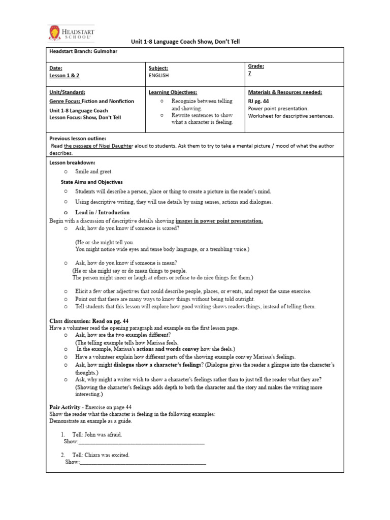 Show, Don't Tell: Descriptive Writing Guide | PDF | Human Communication