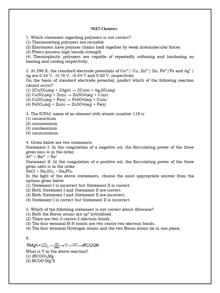 Chemistry Neet 2022 Final | PDF | Buffer Solution | Acid
