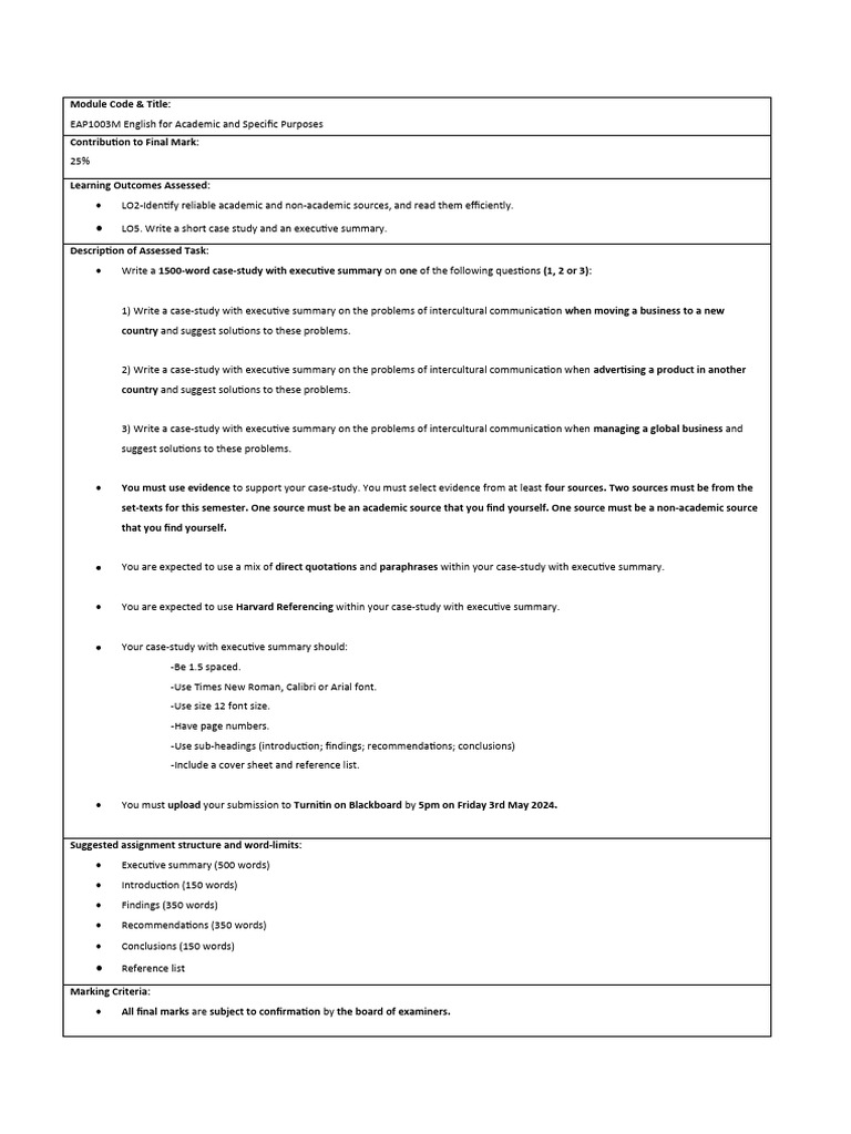 Intercultural Communication Case Study Guide | PDF | Plagiarism | Turnitin