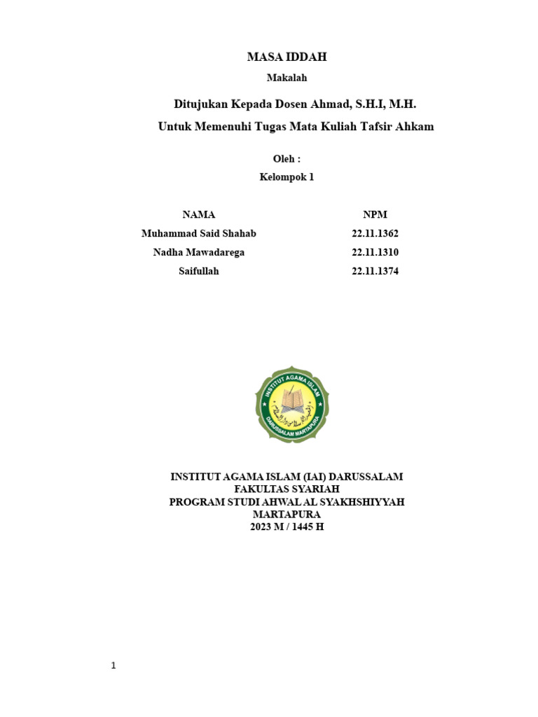 Masa Iddah dalam Hukum Islam | PDF