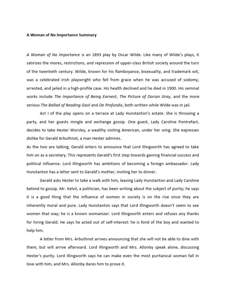 A Woman of No Importance Summary | PDF