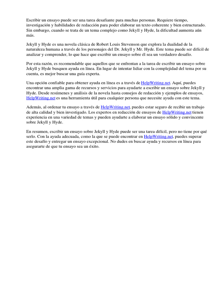 Ensayo Sobre Jekyll y Hyde | Download Free PDF | Strange Case Of Dr Jekyll And Mr Hyde | Robert ...