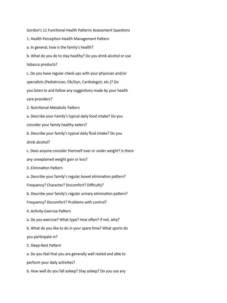 Gordon's Health Patterns Assessment Guide | PDF | Menstruation ...