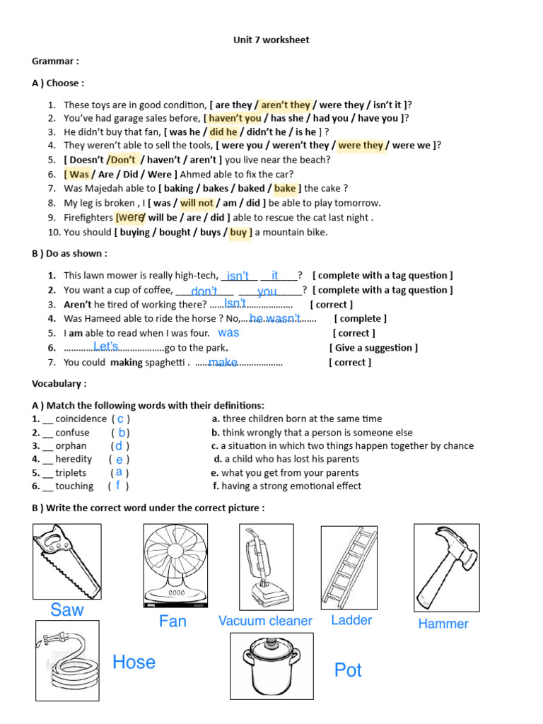 unit 7 worksheet | PDF