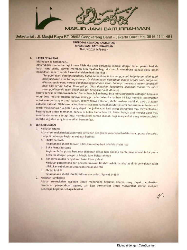 PROPOSAL KEGIATAN RAMADHAN MASJID BAITURRAHMAN-1 | PDF PROPOSAL KEGIATAN RAMADHAN MASJID BAITURRAHMAN-1 | PDF