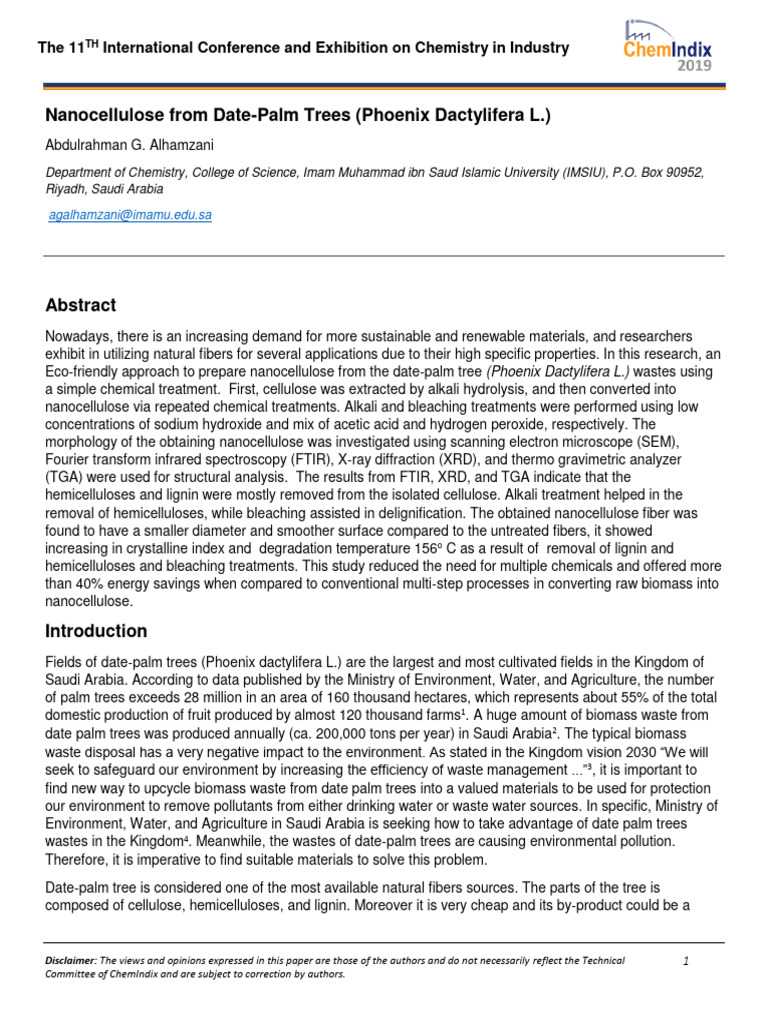 Nanocellulose from Date-Palm Waste | PDF | X Ray Crystallography ...
