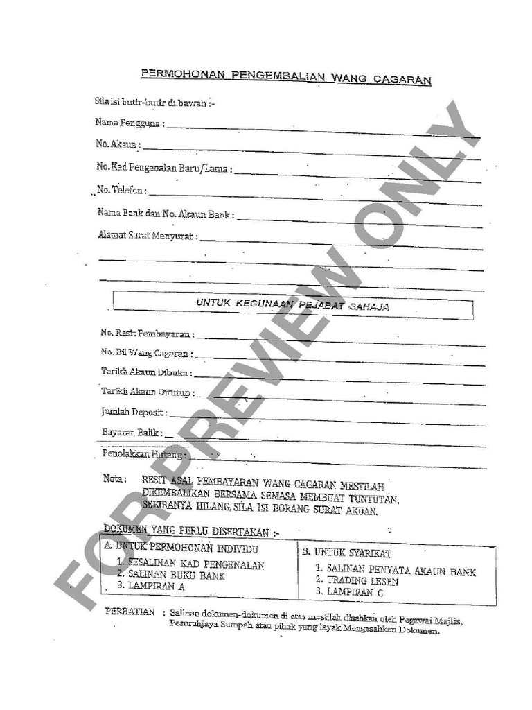 Permohonan Pengembalian Wang Cagaran Individu Dan Syarikat | PDF