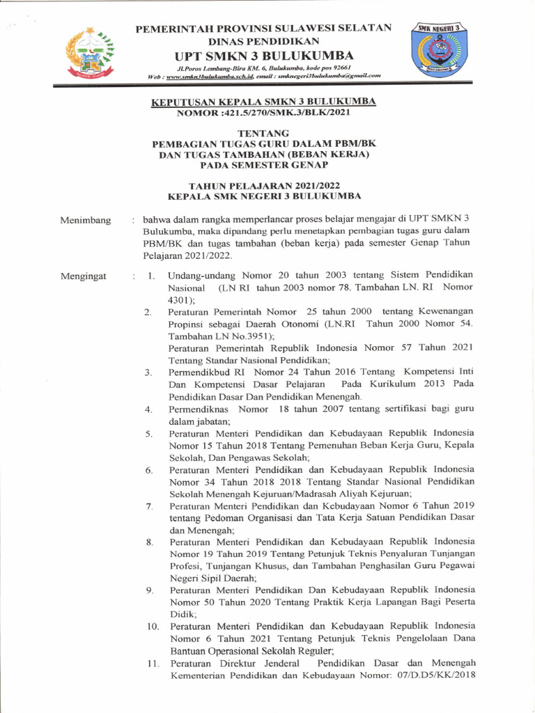 SK_Pembagian Tugas Semester Genap TP 2021-2022 | PDF