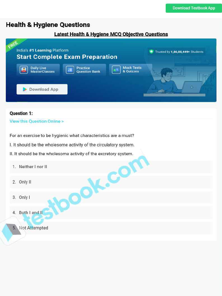 MCQ On Health Hygiene 638763d87fe2aff601876151 | PDF
