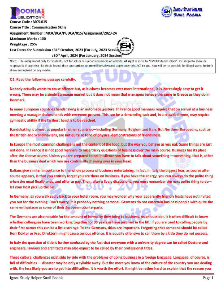 MCS-015 (2023-24) Solved Assignment | PDF